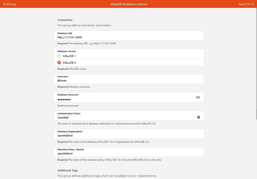 OH3 authorization problems with influxDB2 - Persistence Services - openHAB Community