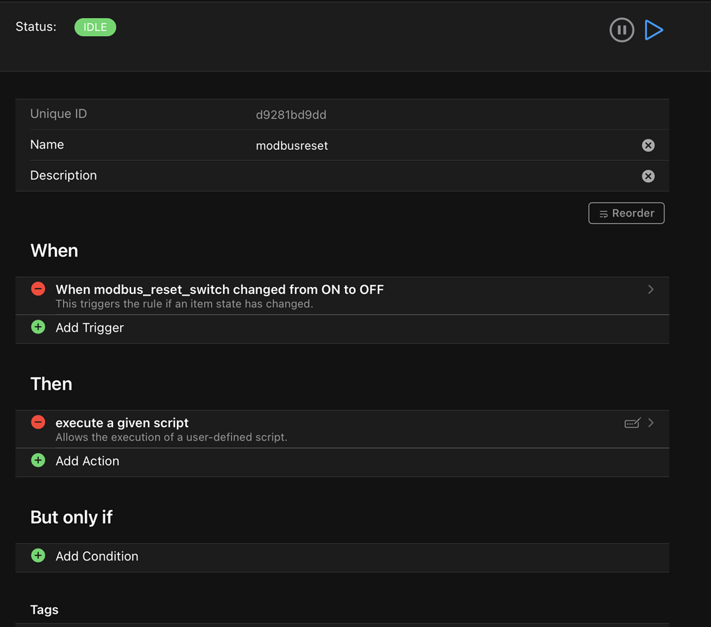Openhab 3 Failed To Execute Commandline Etcopenhabscriptsresetmodbussh In Rule