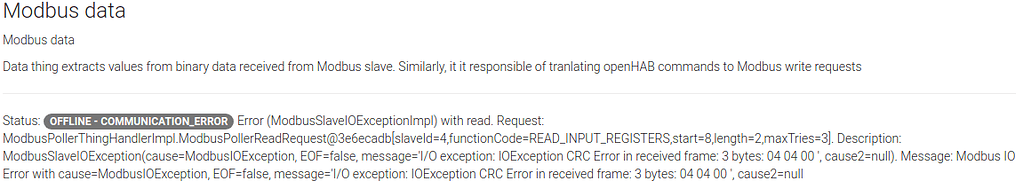 Getting "CRC Error" and "EOF Error" in modbus - Beginners - openHAB Community