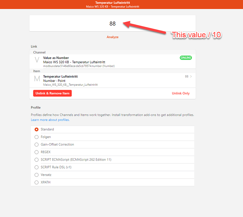 How to divide the value from a point direct with profile function? - Bindings - openHAB Community