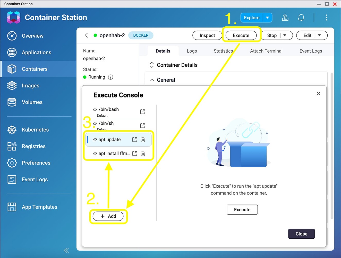 Install ffmpgeg within docker container - sudo password - openHAB Community