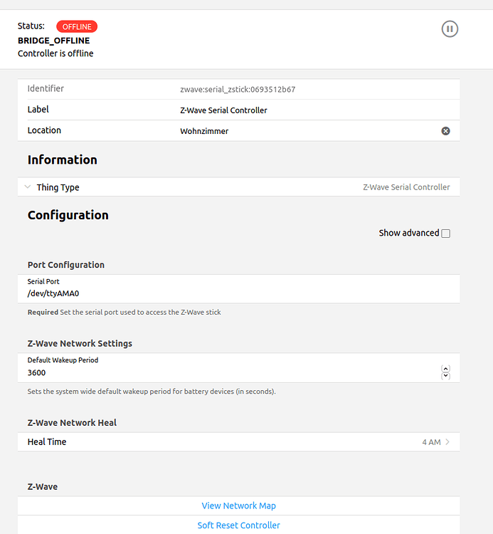 [SOLVED] OH3 Z-Wave Serial Controller offline (RaZberry) - Installation - openHAB Community