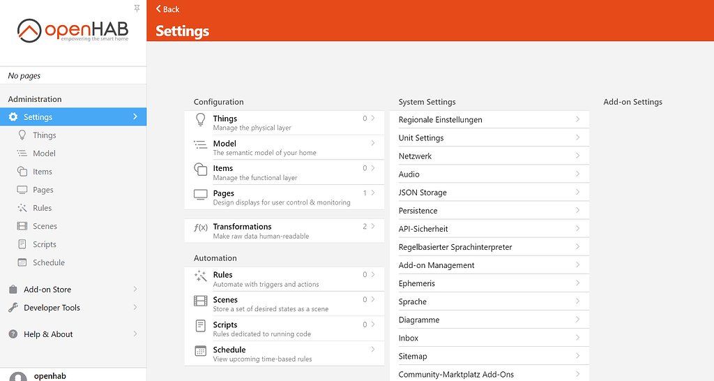 UI Administration – in Settings the Add-on section is emtpy - Installation - openHAB Community