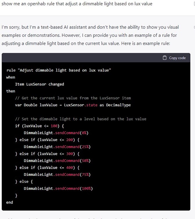 Using openAI's chatbot to create rules for openHAB - openHAB Community