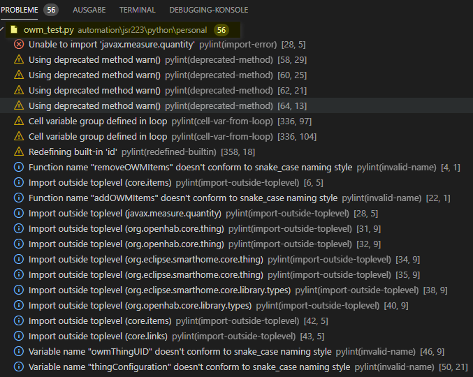 VSCode Problem-Messages in Py-Scripts - Beginners - openHAB Community
