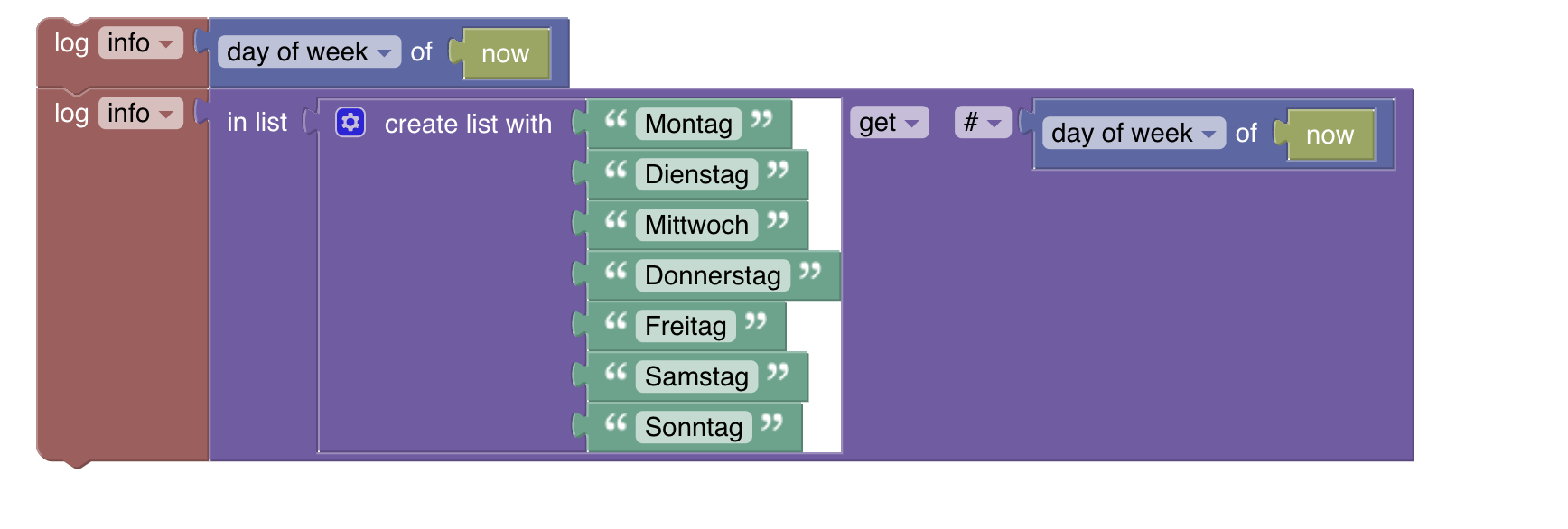 Blocky how to use day of the Week? (MON, TUE, WED....) - Scripts & Rules - openHAB Community