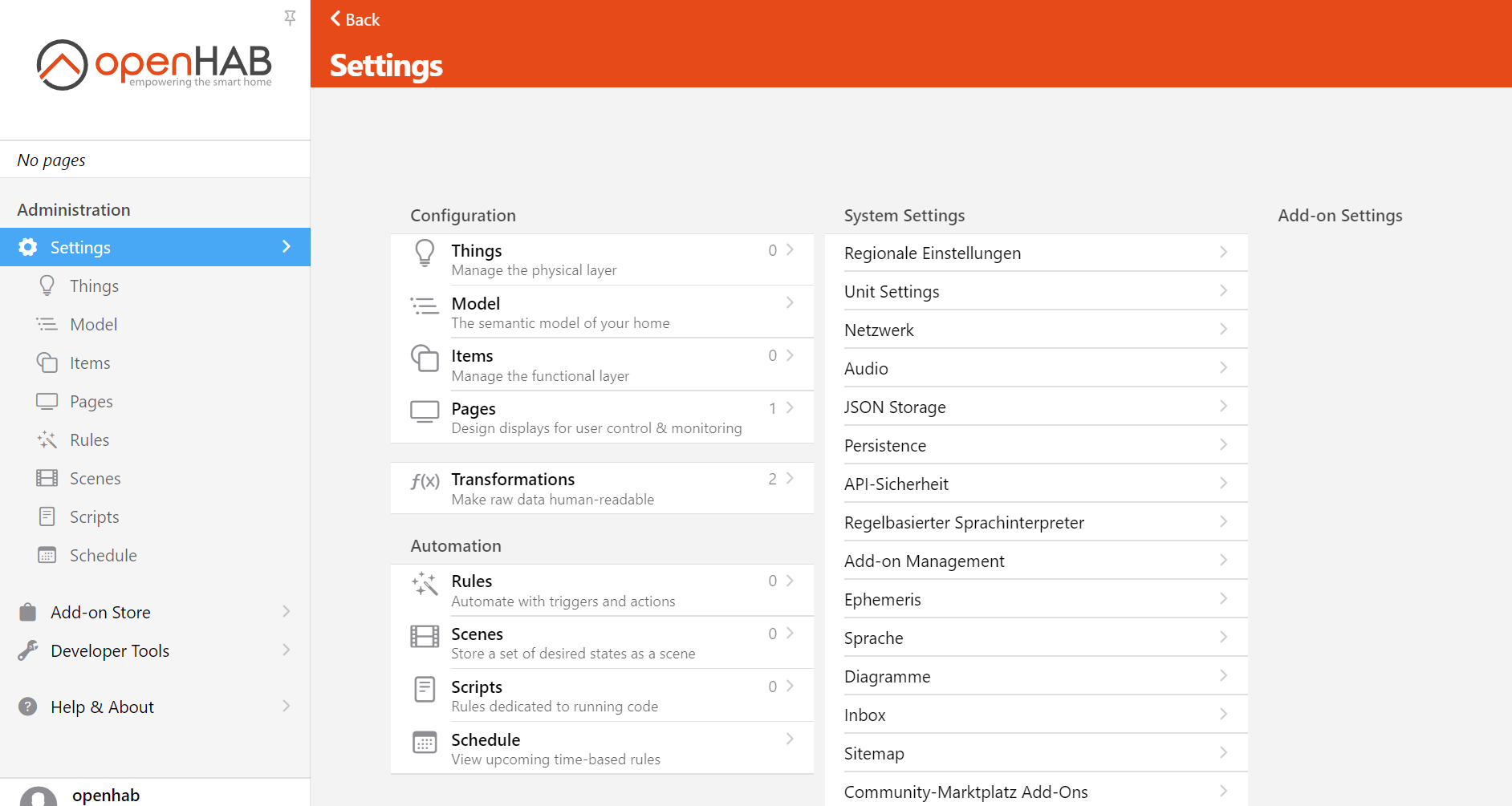 UI Administration – in Settings the Add-on section is emtpy - Installation - openHAB Community